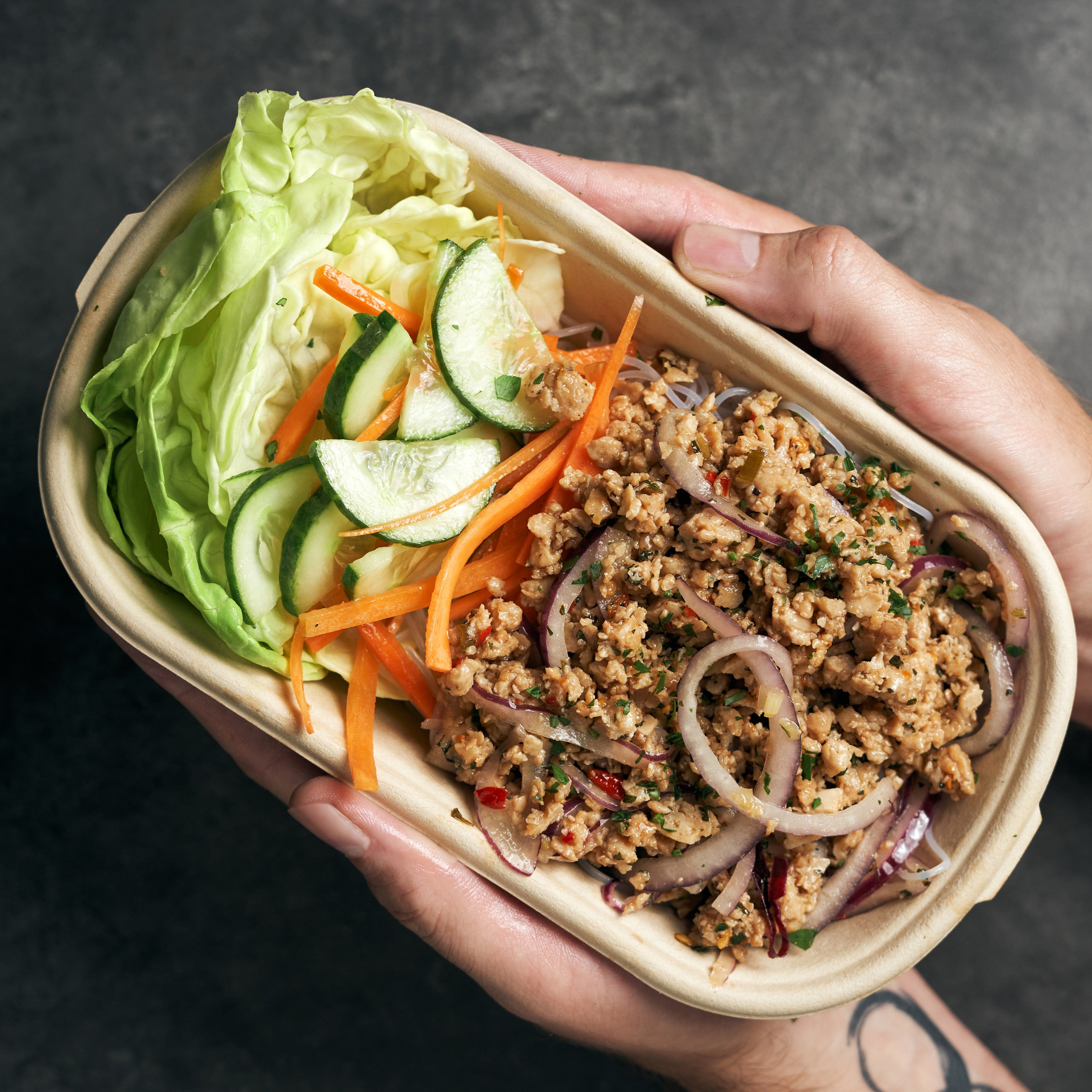 Chicken Larb Salad with Shredded Carrots, Sliced Cucumber, Larb Dressi – Nutrition Kitchen SG
