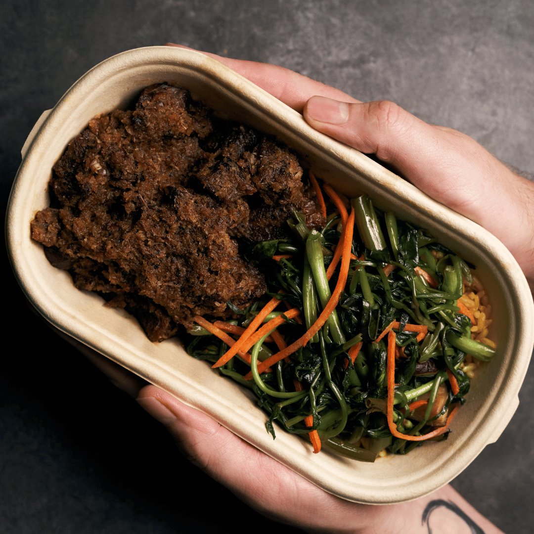 Padang Beef Rendang with Morning Glory, Shiitake Mushrooms, Shredded C ...