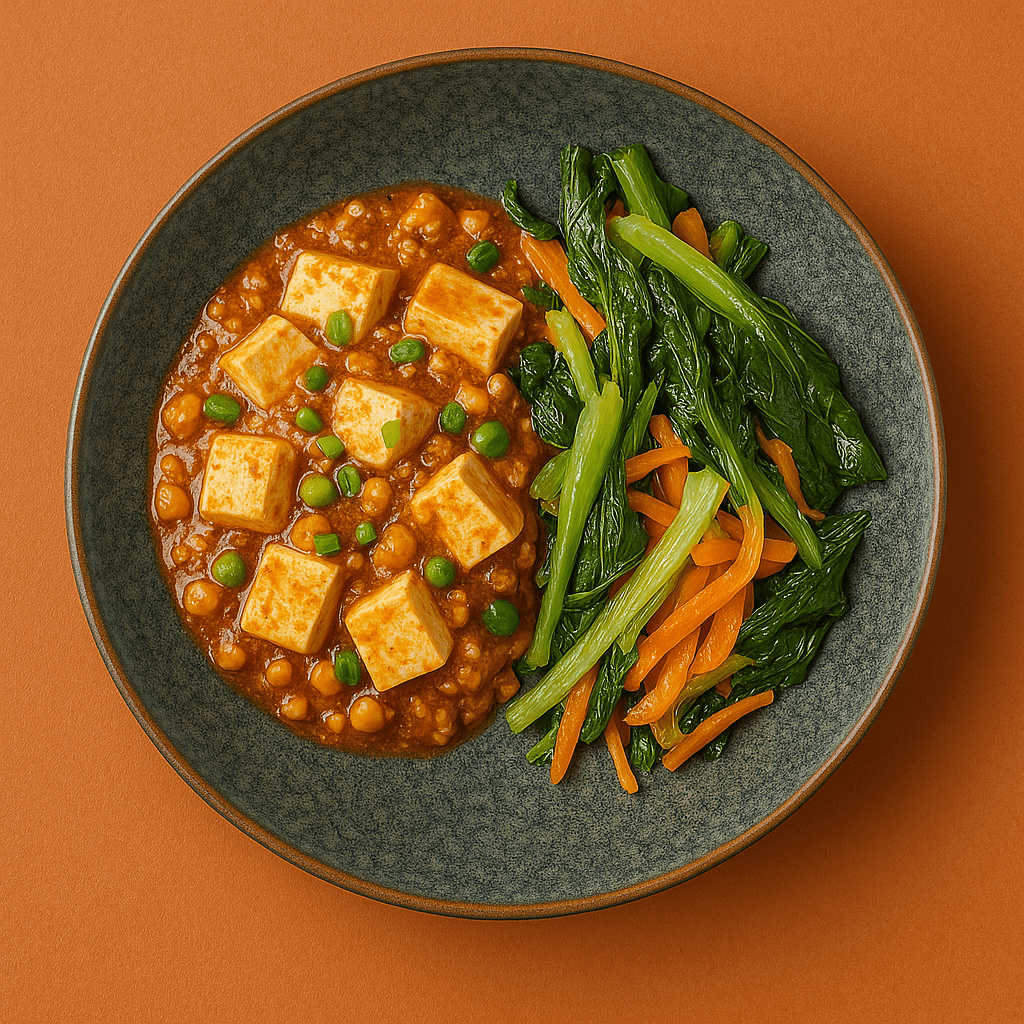 Chicken Ma-Po Tofu with Sauteed Cabbage, Bok Choy, Carrots & Green Bea ...