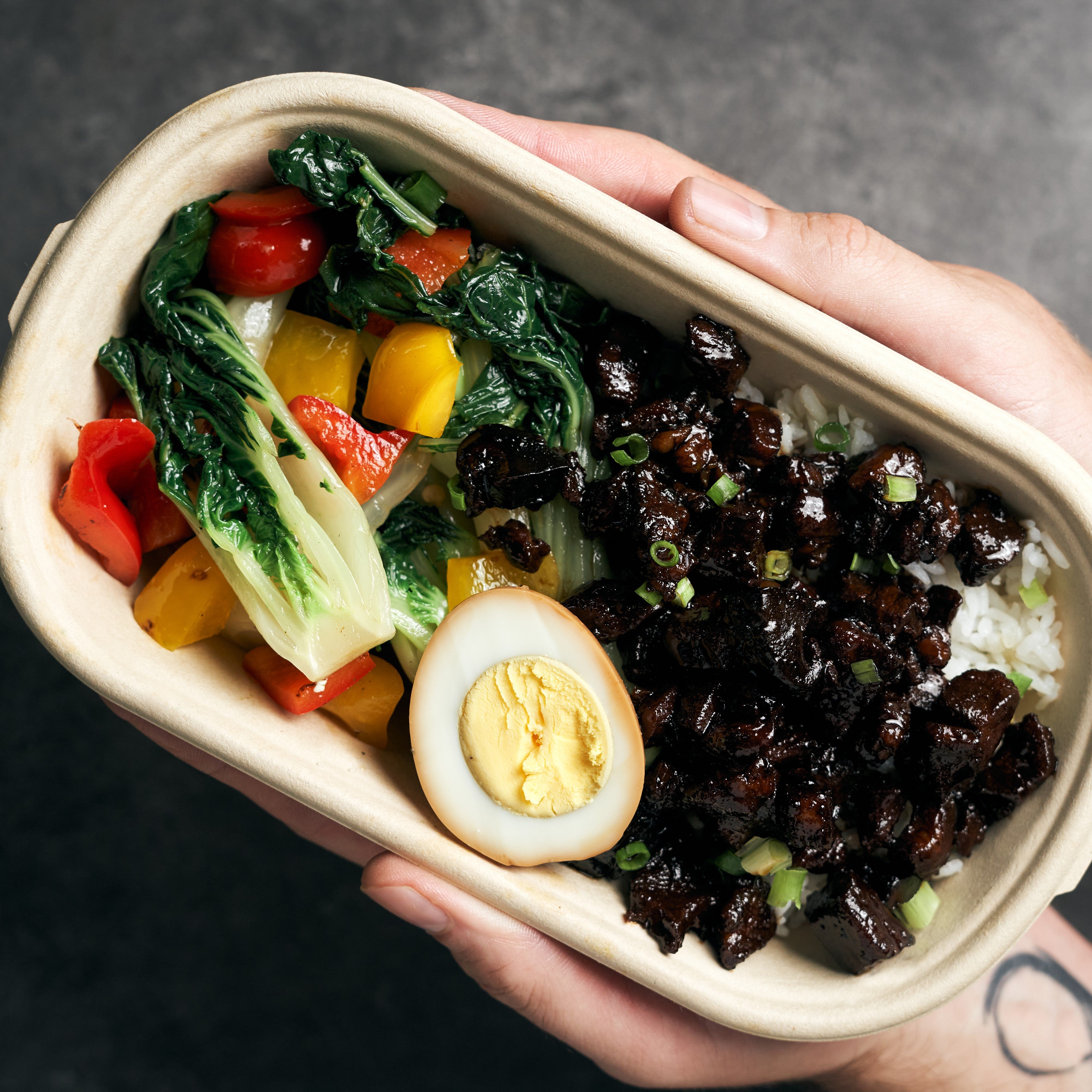 Taiwanese Braised Pork Bowl With Jasmine Rice, Soy Egg & Bok Choy ...